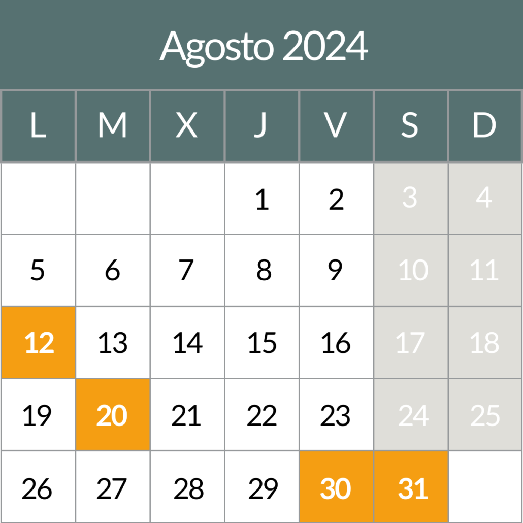 Calendario del contribuyente - Agosto 2024 - Ponter Abogados y Asesores